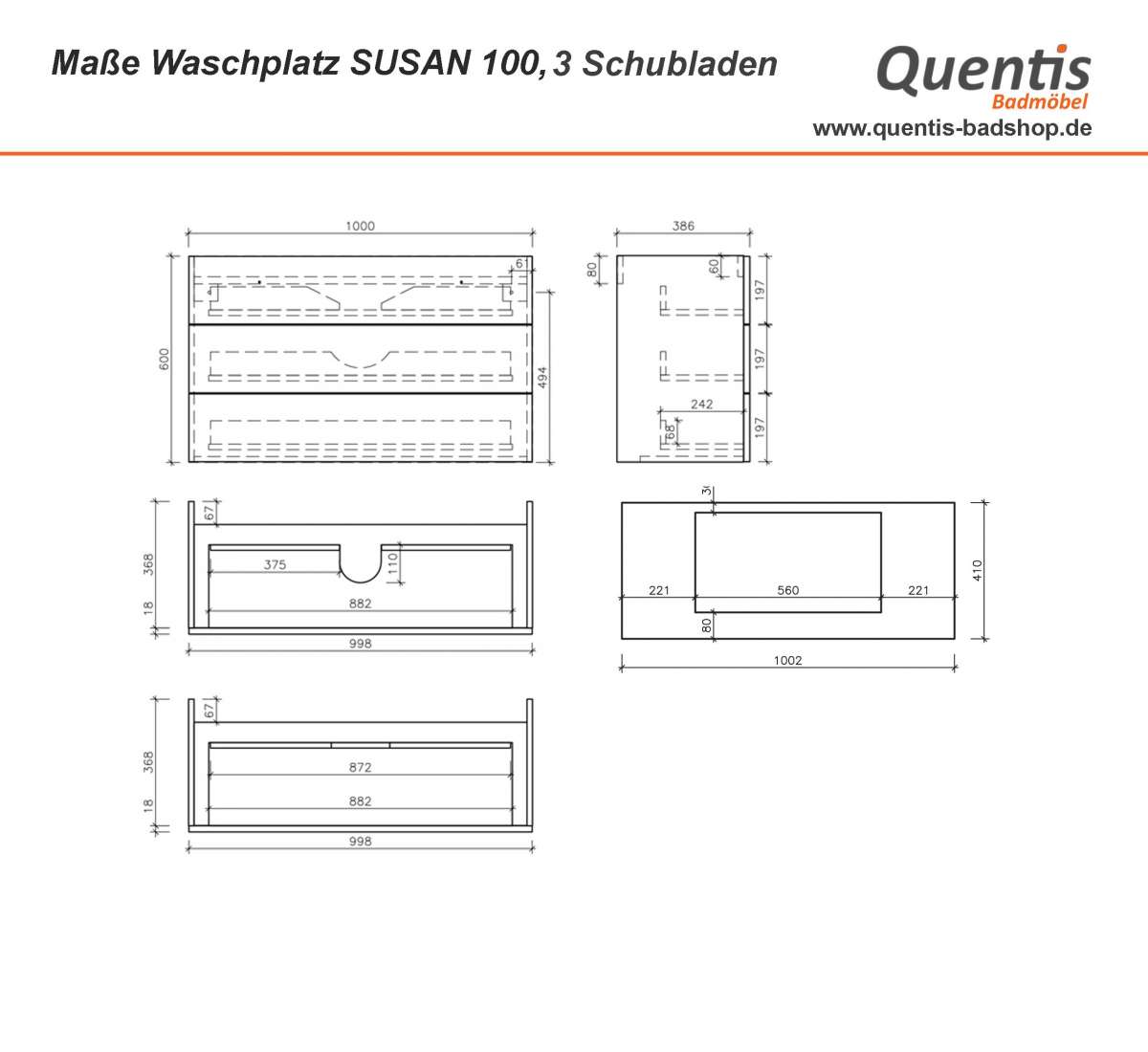 Quentis Badmöbel Susan, Breite 100 cm, weiß-eiche ...