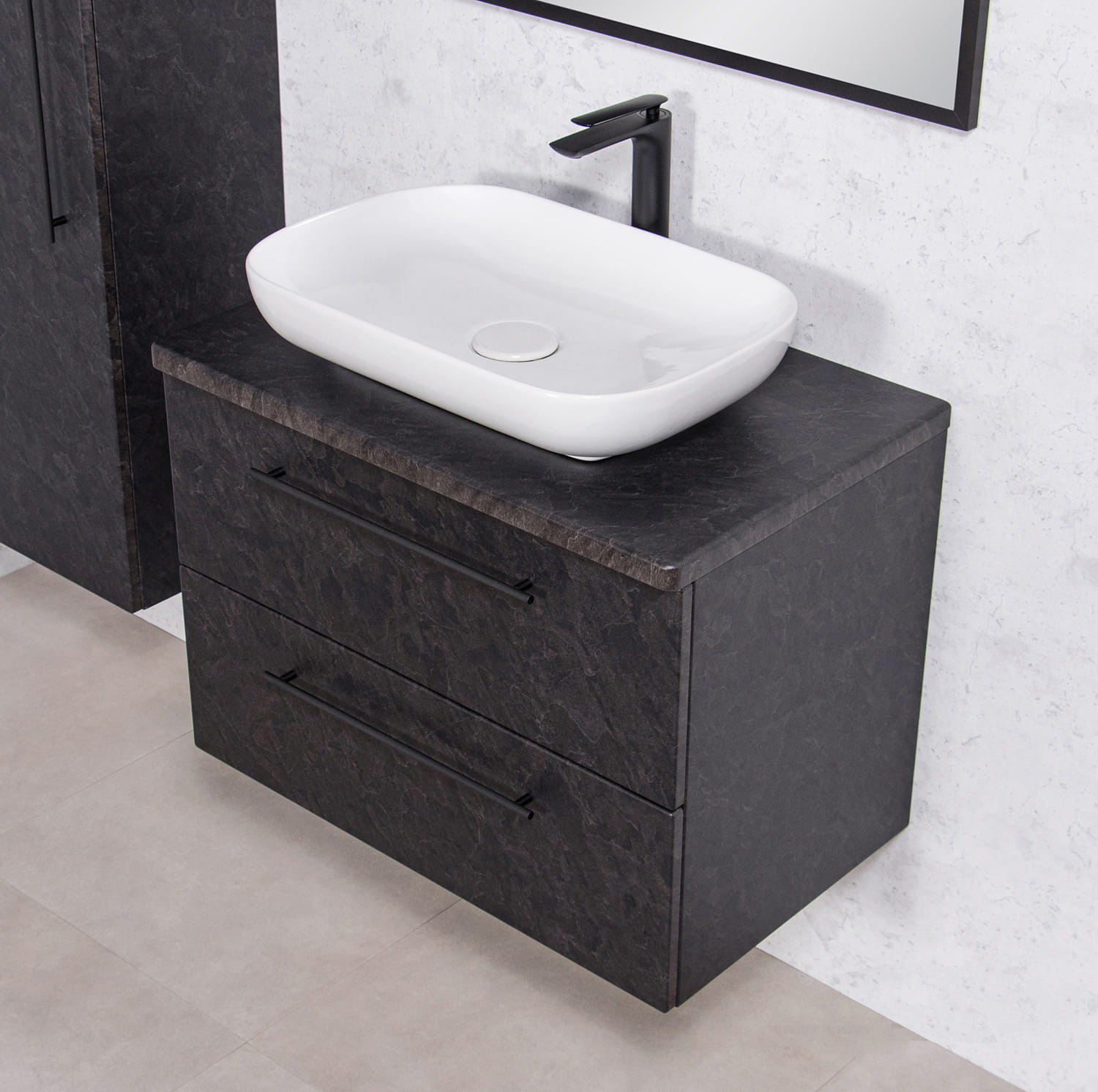 quentis Badmöbel novara 80 grafit Marmoroptik inkl Aufsatzwaschtisch ...