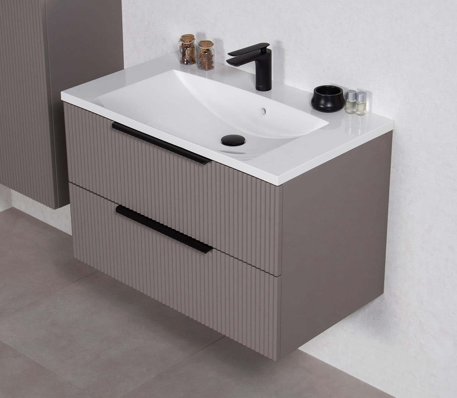 Badmoebel SYDNEY 80 cm Taube matt Waschtisch mit Unterschrank montiert ...