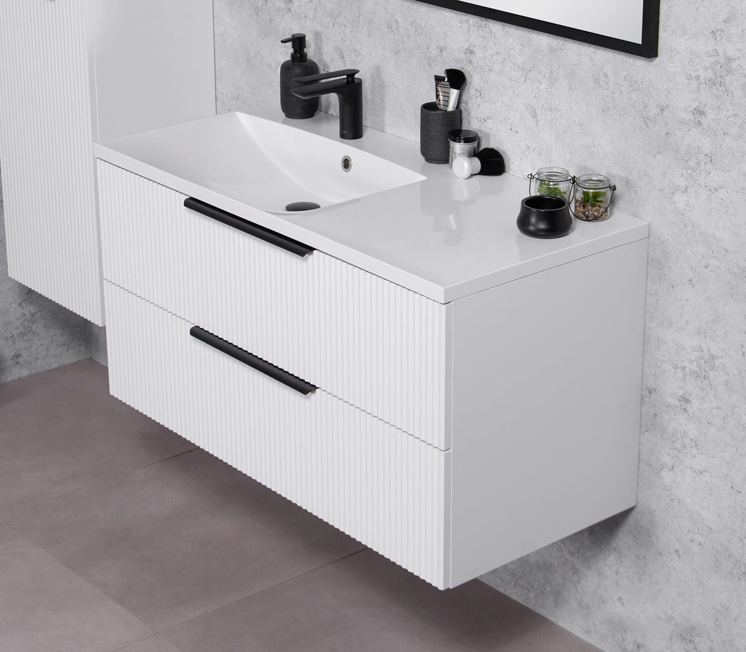 Quentis Badmoebel SYDNEY 100 cm weiß matt Waschtisch mit Unterschrank ...