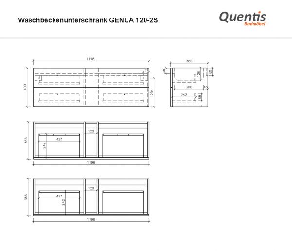 QUENTIS - Badmöbel Genua, Breite 120 cm, 2 Schubladen, Eiche Natur ...